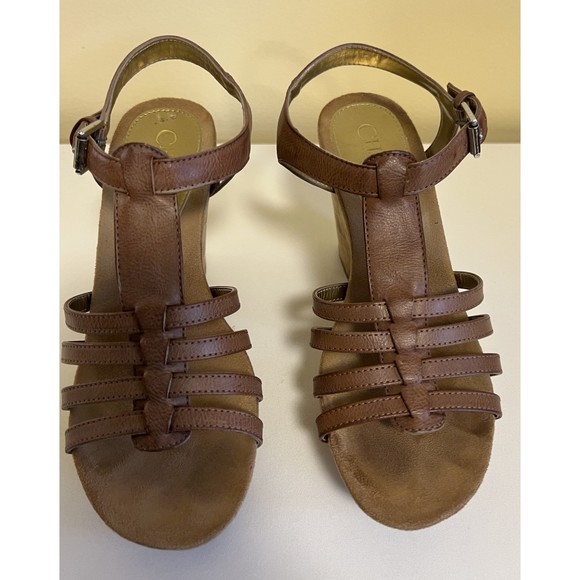 Chaps | Shoes | Strappy Chaps Tan Brown Cork Wedge Open Toe Platform ...